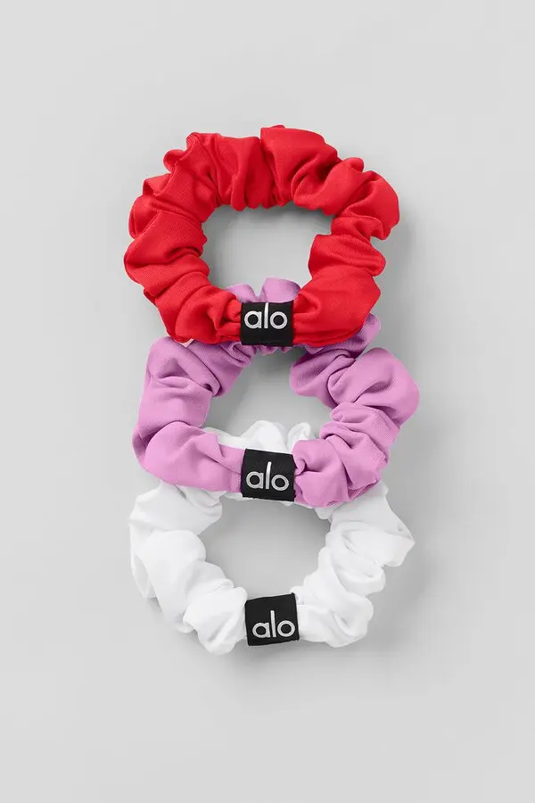 Alo Yoga Fresh Mini Scrunchie 3-pack - Bright Red/candy Heart Pink/whit