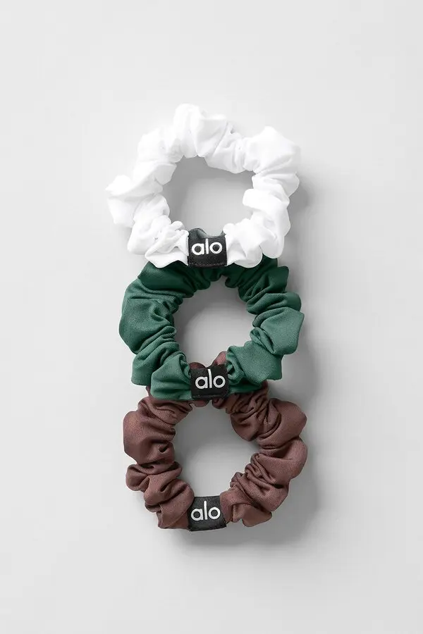 Alo Yoga Fresh Mini Scrunchie 3-pack - Brownstone/white/clover Green