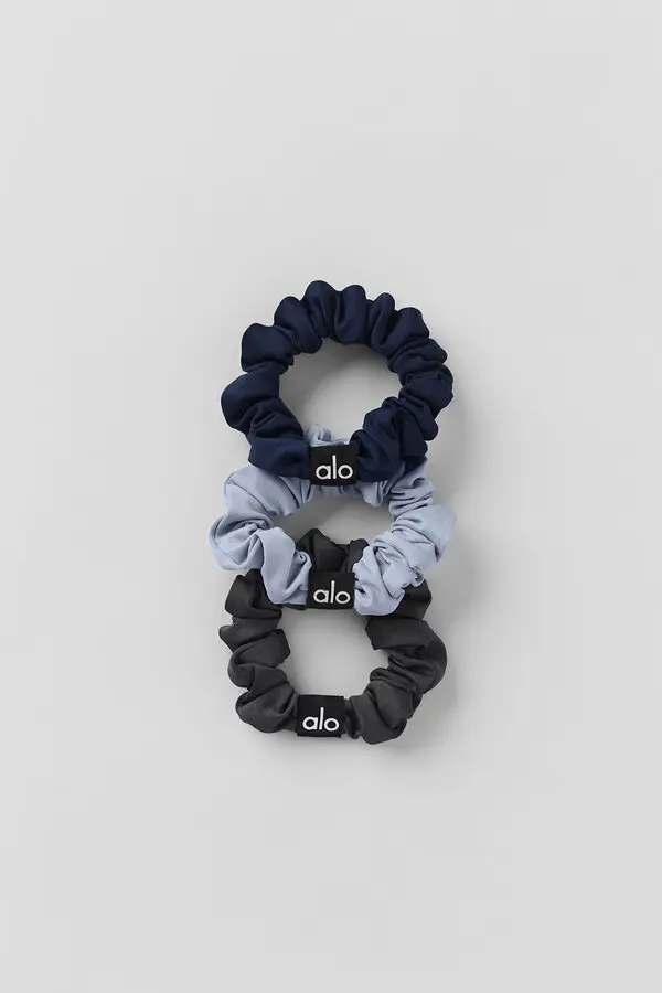 Alo Yoga Fresh Mini Scrunchie 3-pack - Winter Frost/navy/anthracite