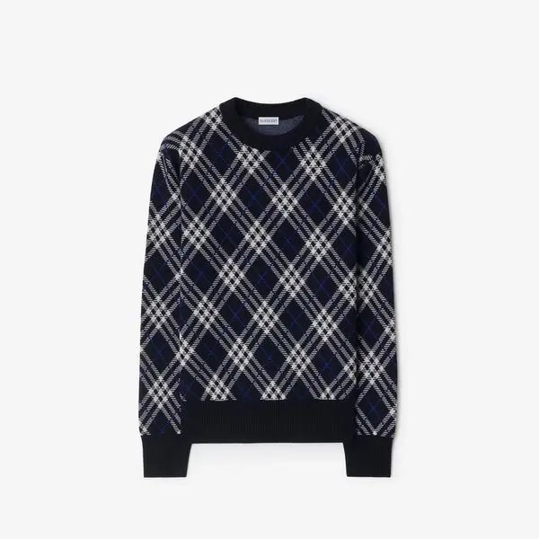 Burberry Check Wool Mohair Blend Sweater - Ink Blue
