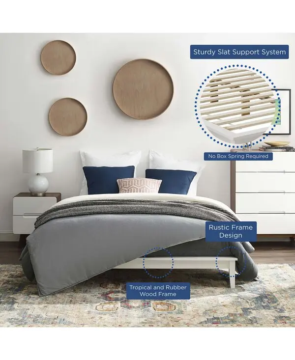 MODWAY Lodge Wood Platform Bed Frame - White
