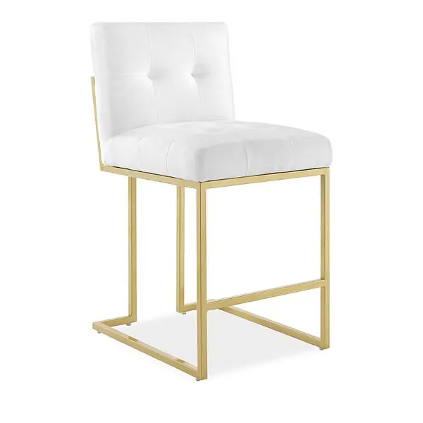 MODWAY Privy Gold Stainless Steel Upholstered Fabric Counter Stool - Gold White