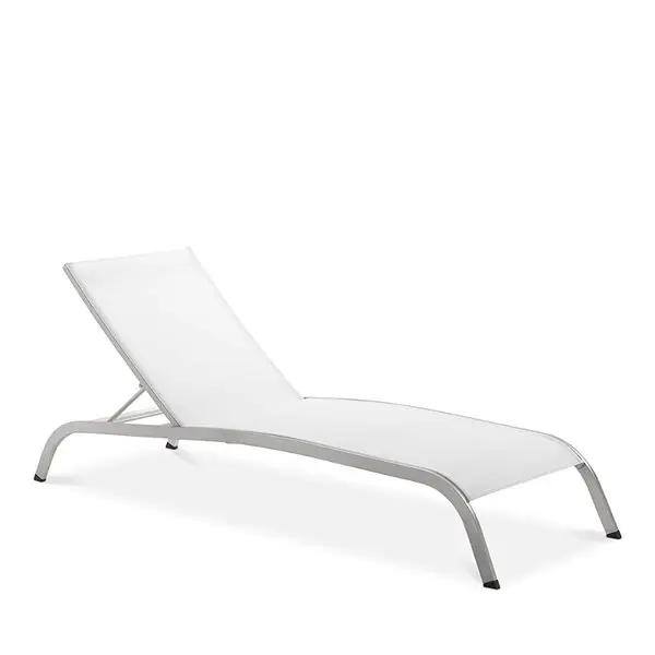 MODWAY Savannah Mesh Chaise Outdoor Patio Aluminum Lounge Chair - White