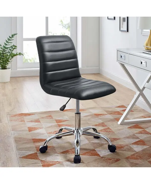 MODWAY Ripple Armless Mid Back Vinyl Office Chair - Black