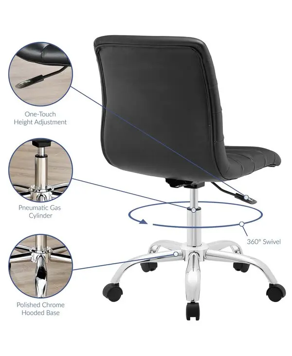 MODWAY Ripple Armless Mid Back Vinyl Office Chair - Black