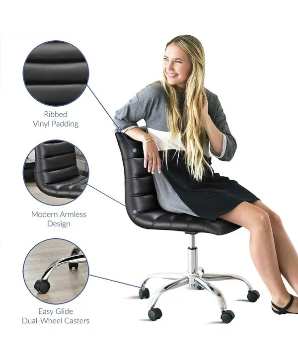MODWAY Ripple Armless Mid Back Vinyl Office Chair - Black