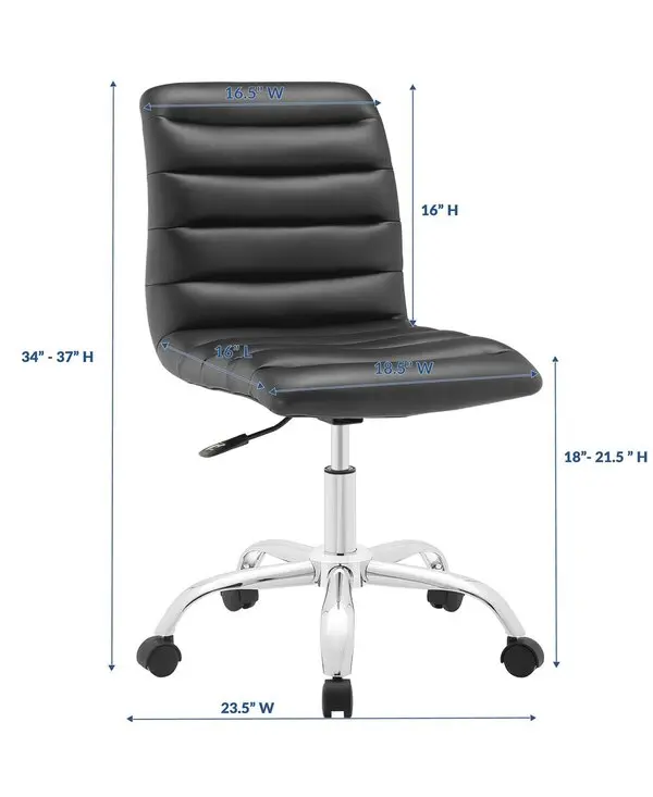 MODWAY Ripple Armless Mid Back Vinyl Office Chair - Black