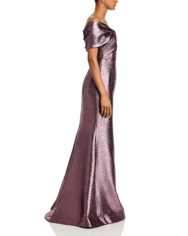 Rickie Freeman For Teri Jon Metallic Jacquard Off-the-shoulder Gown - Amethyst