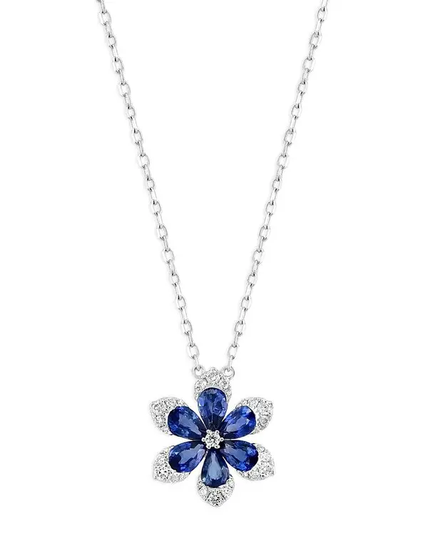 Bloomingdale'S Sapphire And Diamond Flower Pendant Necklace - Blue/white