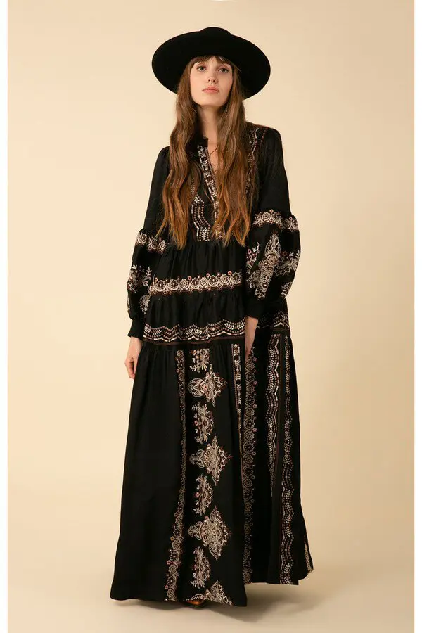 Hale Bob Lily Embroidered Maxi Dress In Black - 50% Off | Editorialist