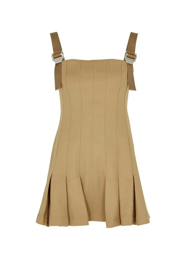 Dion Lee Pleated Stretch-Cotton Mini Dress In Tan 50% Off
