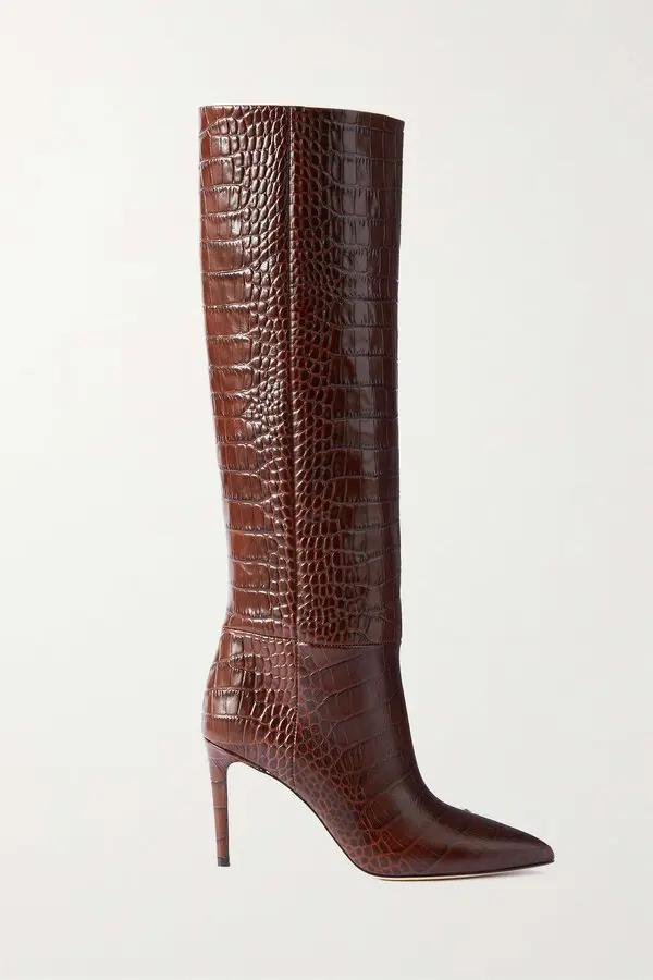 Paris Texas Stiletto 85 Croc-effect Leather Knee Boots