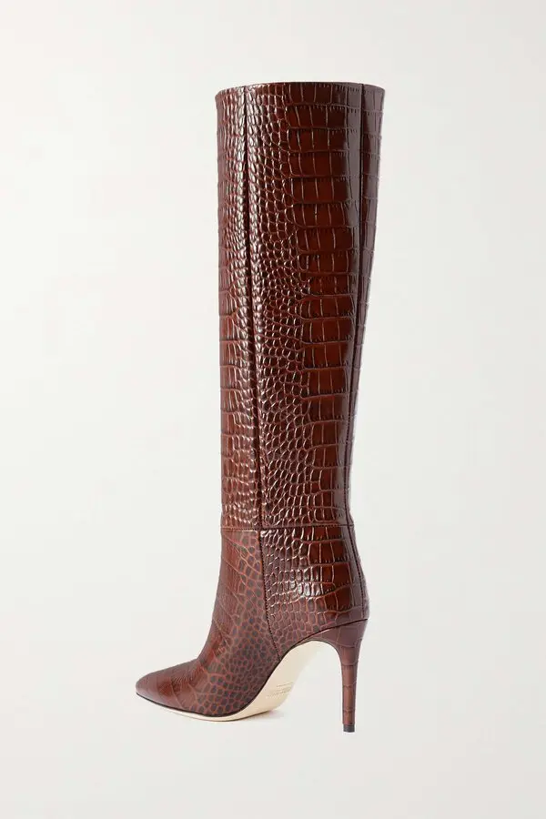 Paris Texas Stiletto 85 Croc-effect Leather Knee Boots