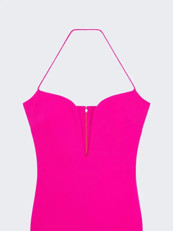 Givenchy Wool Midi Dress With Plunging Neckline - Fuchsia