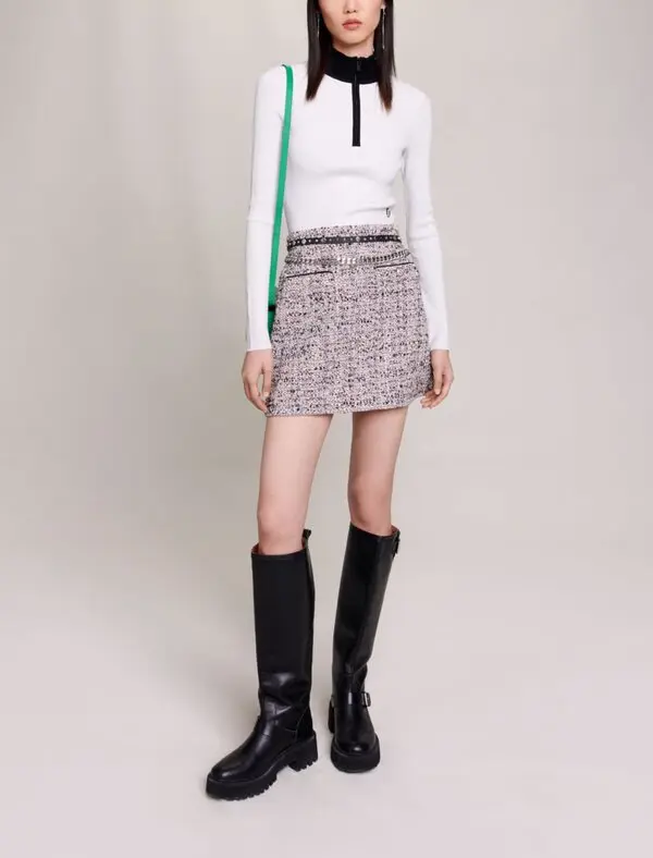 Maje Tweed Mini Skirt With Clover Button Detailing