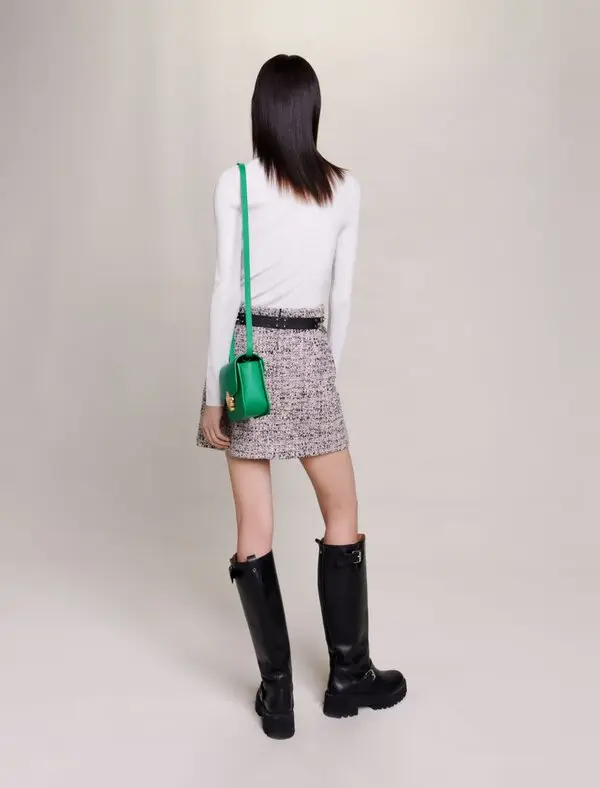 Maje Tweed Mini Skirt With Clover Button Detailing