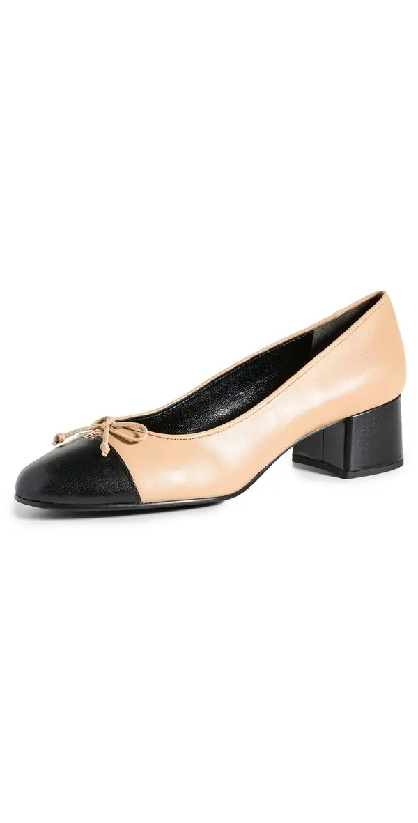 Tory Burch 45mm Bow Ballet Pumps - Ginger Shortbread/black