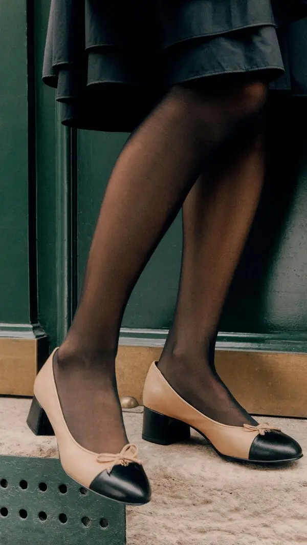 Tory Burch 45mm Bow Ballet Pumps - Ginger Shortbread/black