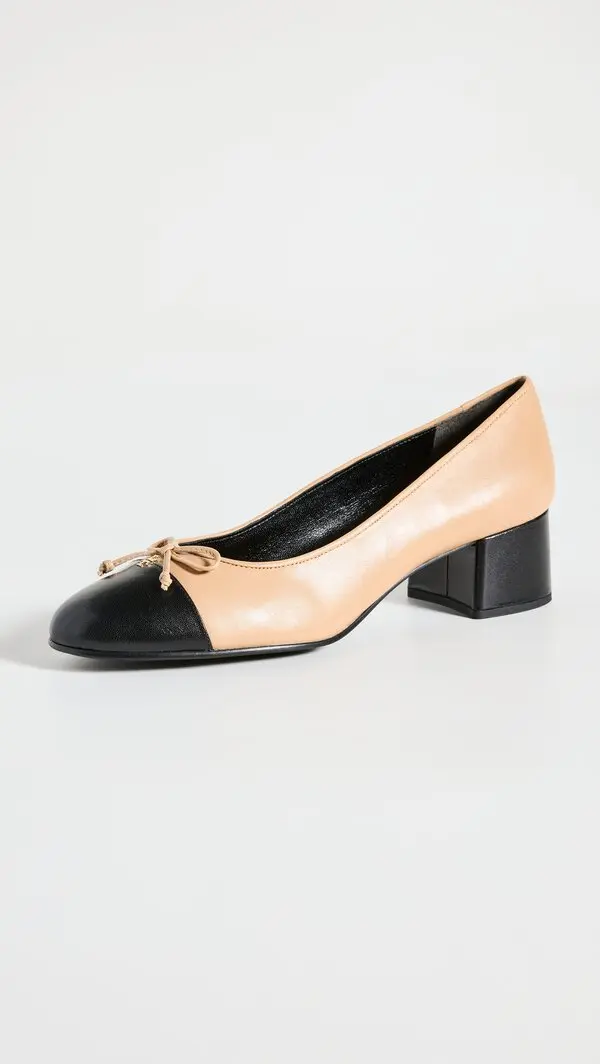 Tory Burch 45mm Bow Ballet Pumps - Ginger Shortbread/black