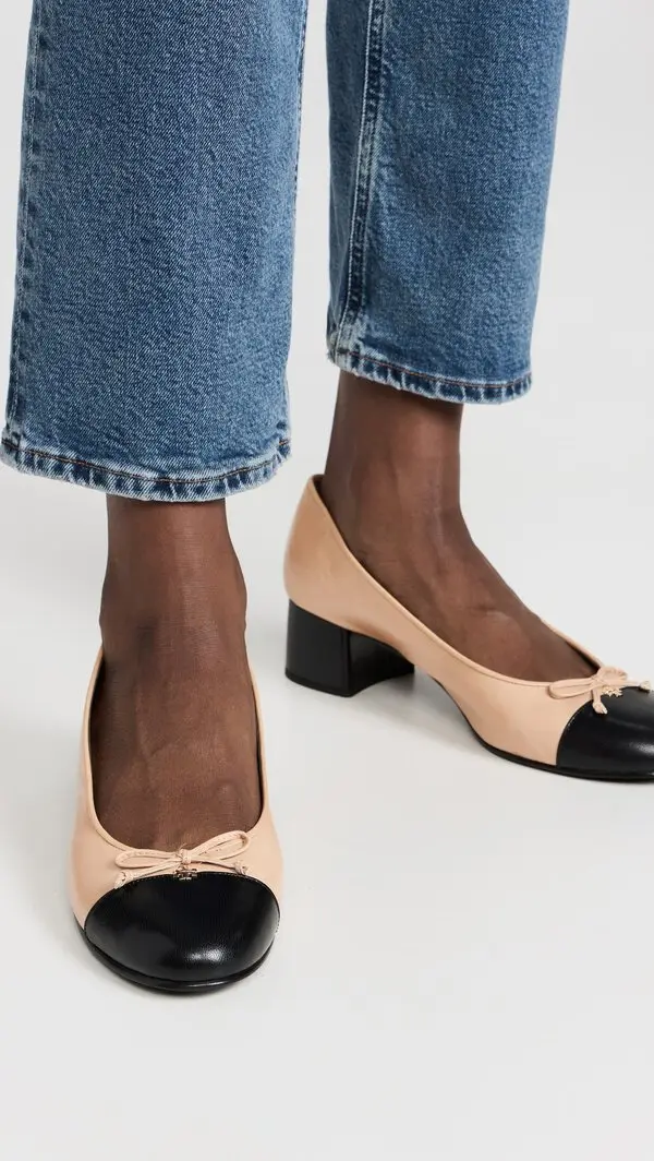 Tory Burch 45mm Bow Ballet Pumps - Ginger Shortbread/black