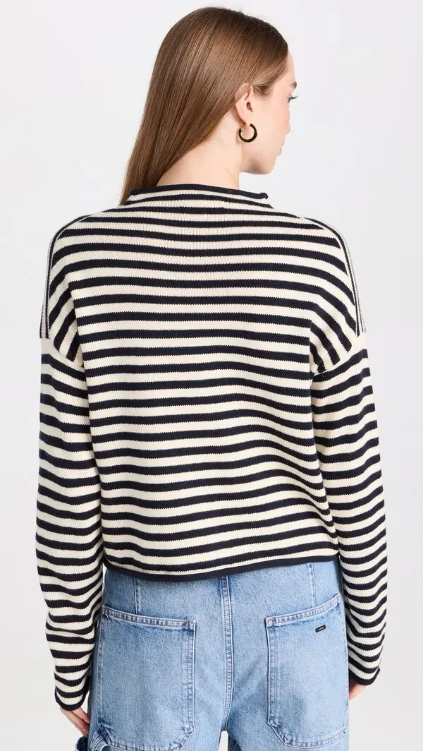 ALEX MILL Taylor Cardigan In Stripe Cotton Cashmere Blend - Navy/ivory
