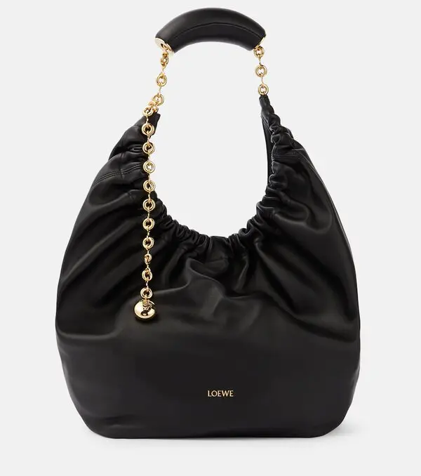 Loewe Squeeze Medium Leather Shoulder Bag - Black
