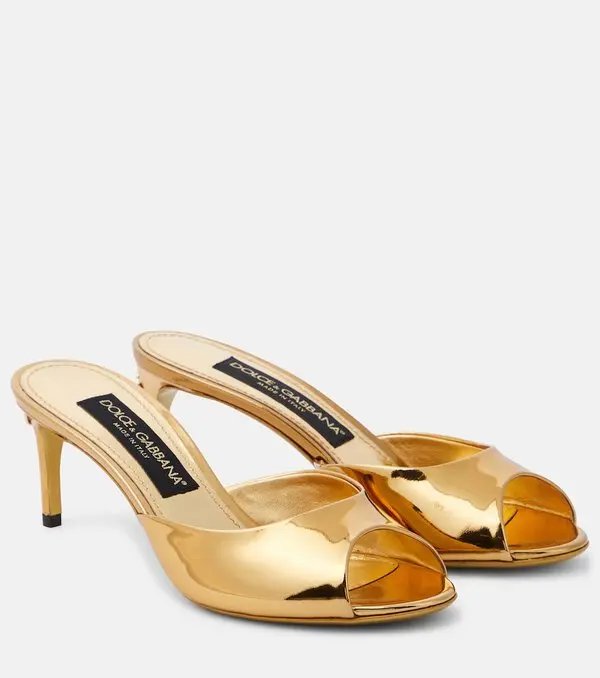 Dolce & Gabbana Kiera Mirrored Leather Mules - Gold