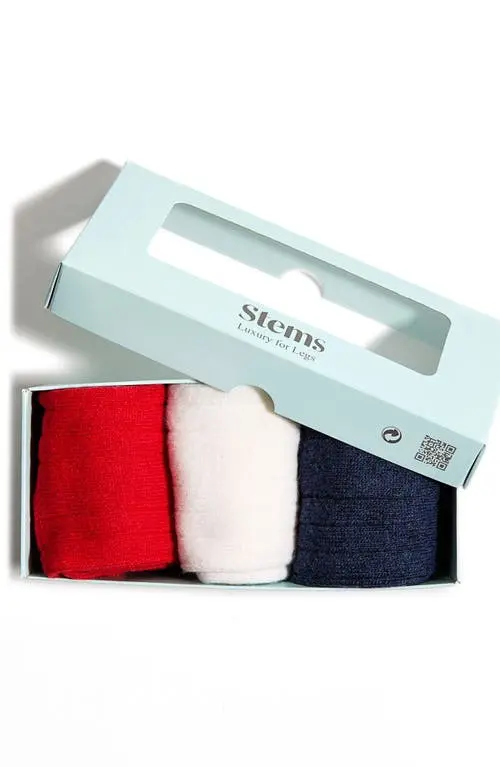 STEMS Assorted 3-pack Luxe Merino Wool & Cashmere Blend Crew Socks - Navy/ivory/red