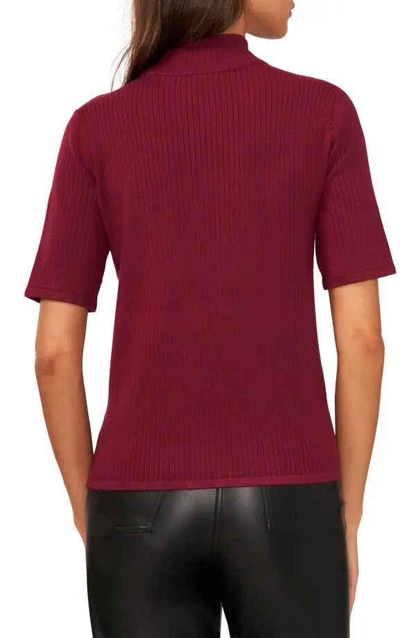 Halogen Short Sleeve Ribbed Mock Neck Sweater - Chianti Red