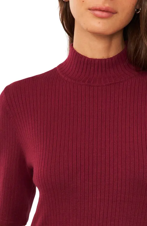 Halogen Short Sleeve Ribbed Mock Neck Sweater - Chianti Red