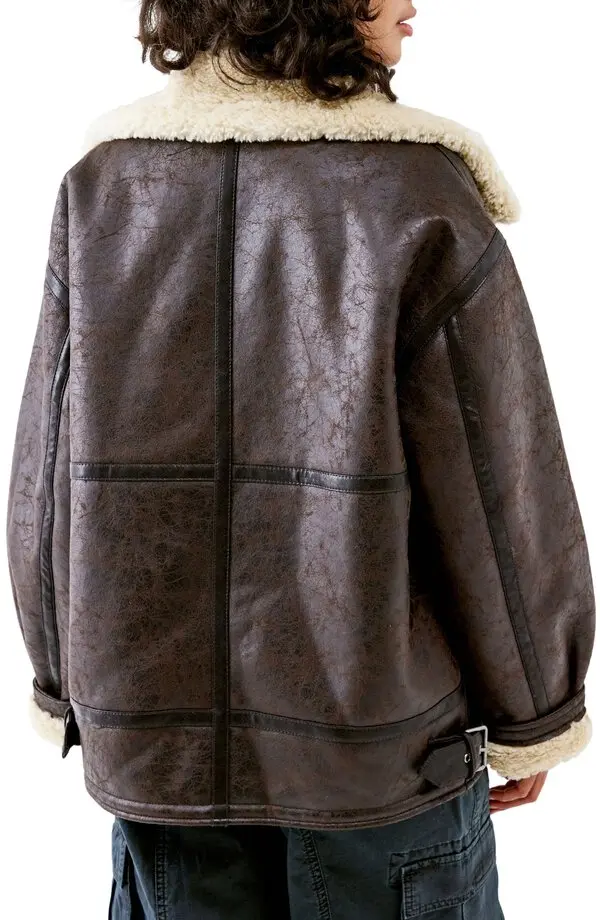 BDG URBAN OUTFITTERS Faux Leather Aviator Jacket - Chocolate