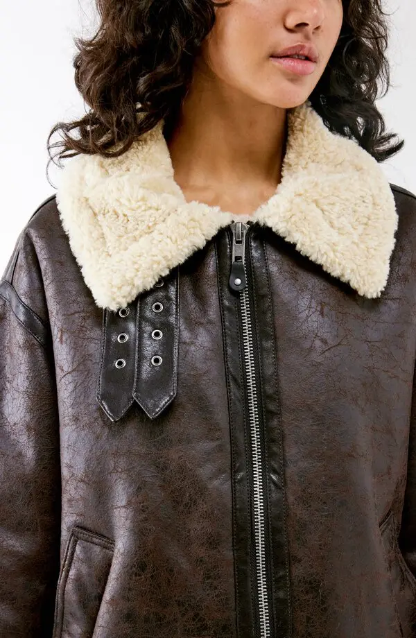 Bdg Urban Outfitters Faux Leather Aviator Jacket In Chocolate - 40