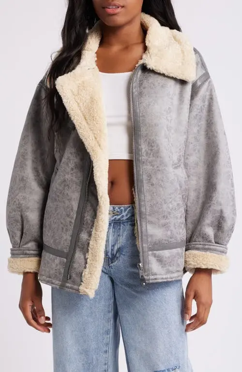 BDG URBAN OUTFITTERS Faux Leather Aviator Jacket - Grey