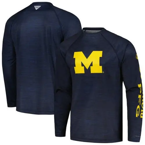 Columbia Michigan Wolverines Pfg Terminal Tackle Omni-shade Raglan Long Sleeve T-shirt - Navy