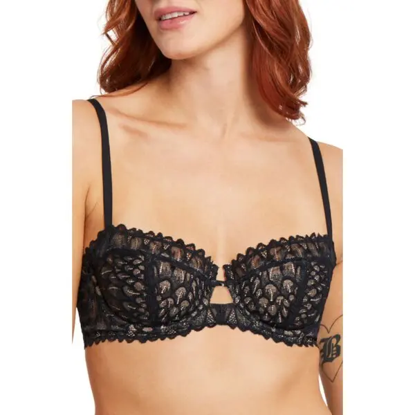 MONTELLE INTIMATES Lacey Keyhole Lace Underwire Bra - Black