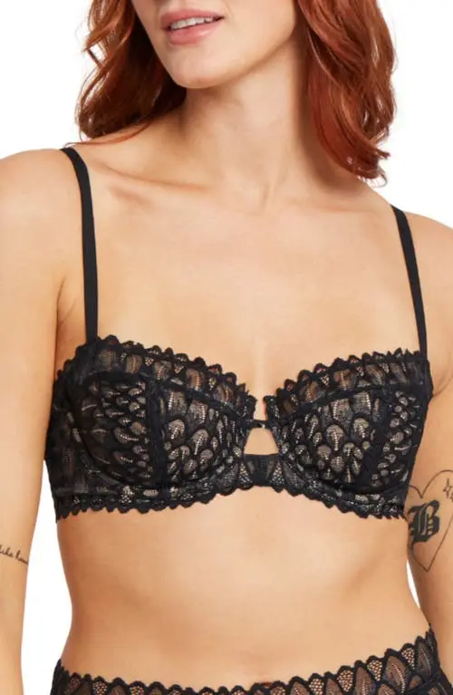 MONTELLE INTIMATES Lacey Keyhole Lace Underwire Bra - Black