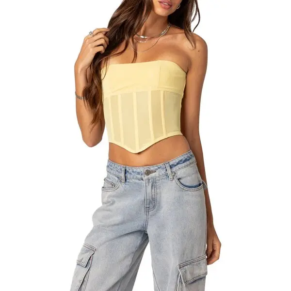 EDIKTED Evangeline Strapless Mesh Corset Top