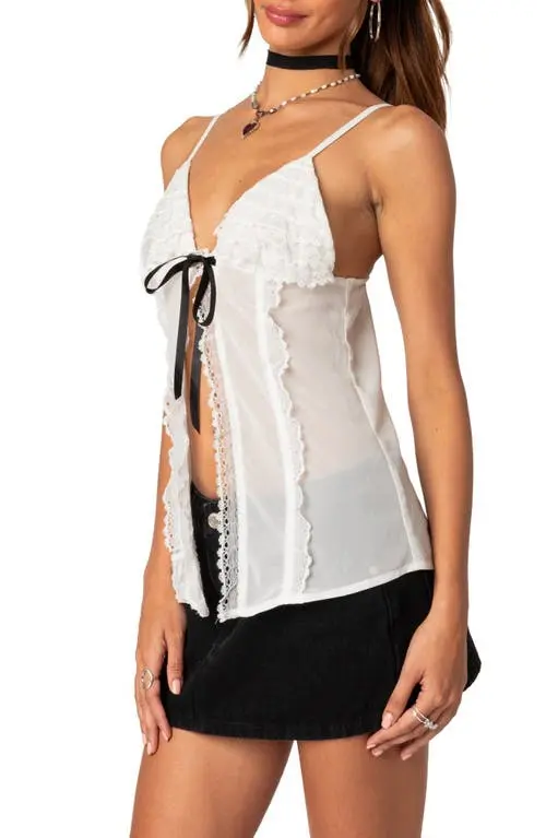 EDIKTED Linette Split Front Lace Trim Camisole - White
