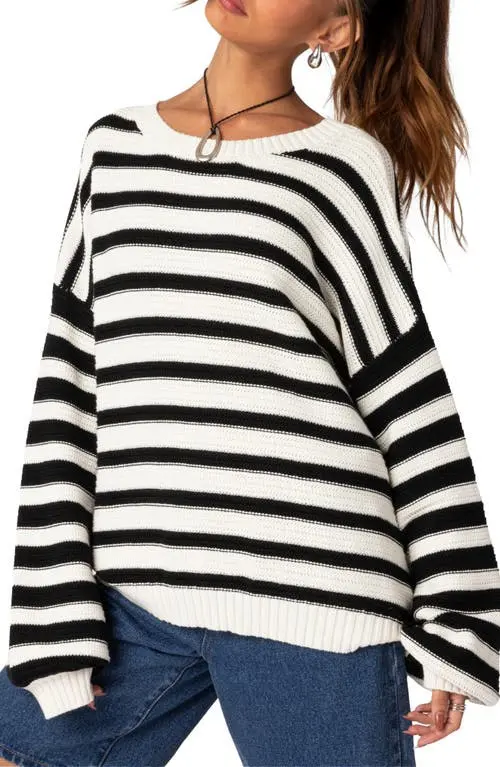 EDIKTED Oversized Stripe Cotton Sweater - Black-and-white