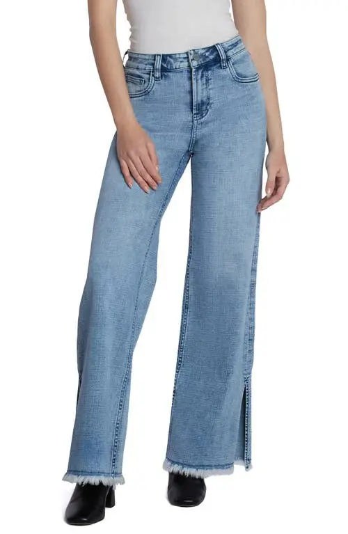 HINT OF BLU Frayed Split Hem Wide Leg Jeans - Split Blue