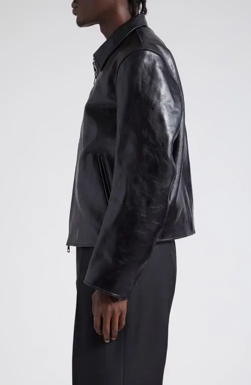 Our Legacy Boxy Mini Leather Jacket - Top Dyed Black Leather