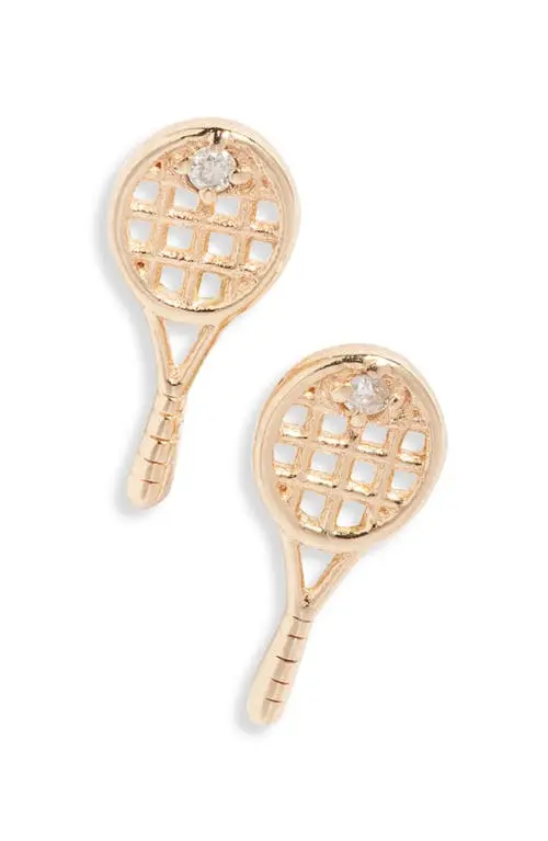 Anzie Love Letter Tennis Diamond Stud Earrings - Gold