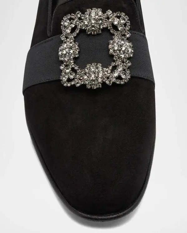 Manolo Blahnik Carlton Crystal Buckle Loafers - Black