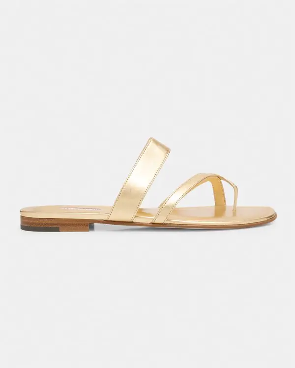 Manolo Blahnik Susa Metallic Sandals - Gold