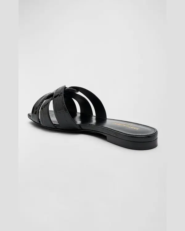 Saint Laurent Tribute Flat Slide Sandals - Noir