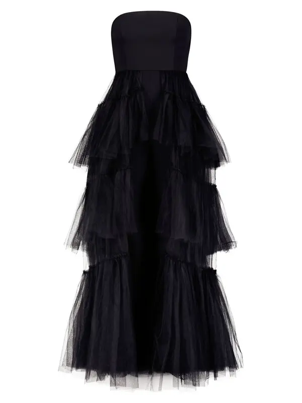 Bcbgmaxazria Strapless Tiered Tulle Overlay Jumpsuit