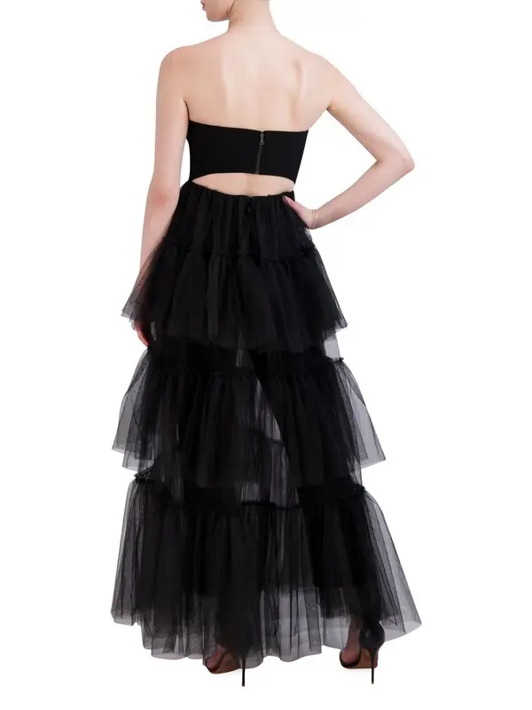 Bcbgmaxazria Strapless Tiered Tulle Overlay Jumpsuit