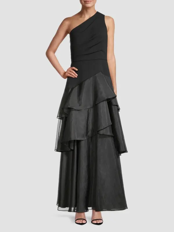 Aidan Mattox One-shoulder Tiered Gown