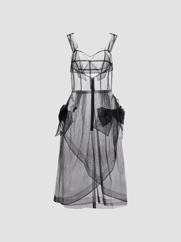 MAISON MARGIELA Mesh Bow Back Midi-dress - Black