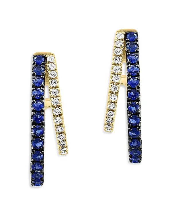 Bloomingdale'S 14k Yellow Gold Sapphire & Diamond Hoop Earrings - Blue/white